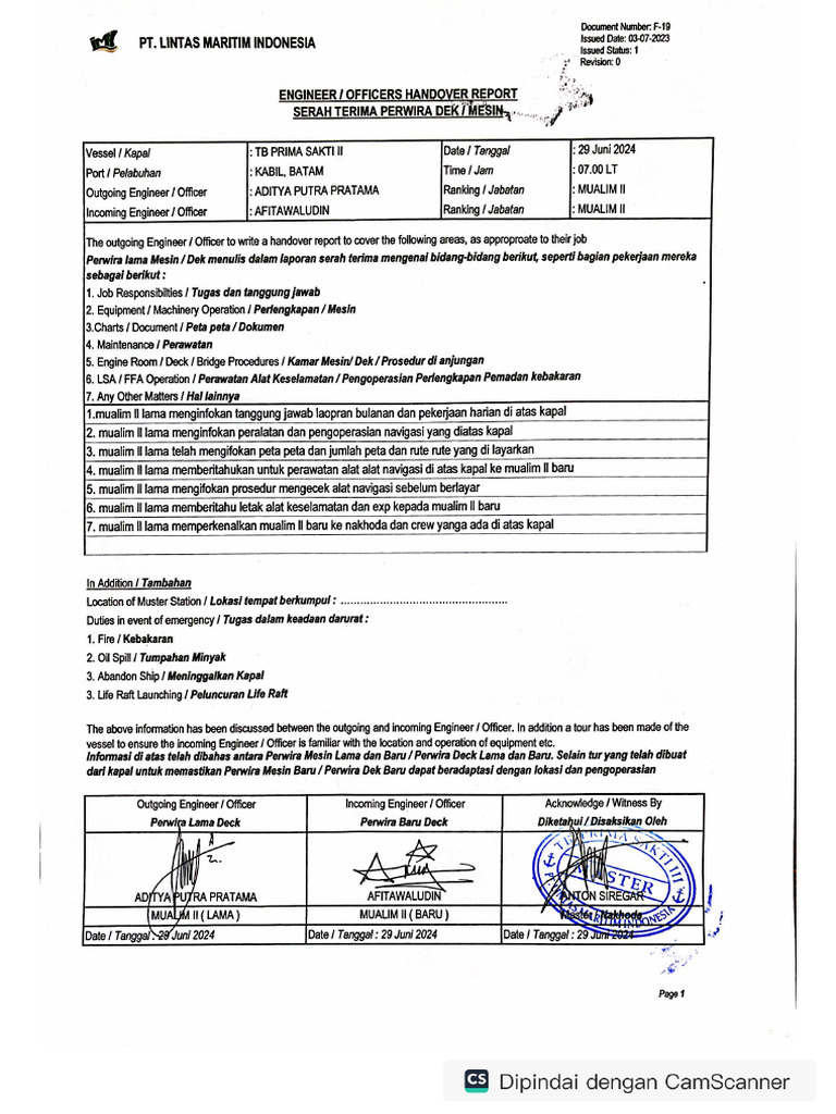 BA Handover Officer | PDF