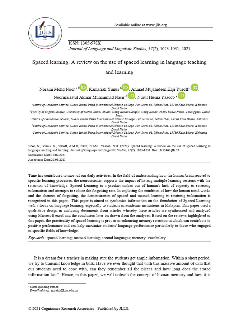 Spaced Learning: A Review On The Use of Spaced Learning in Language ...