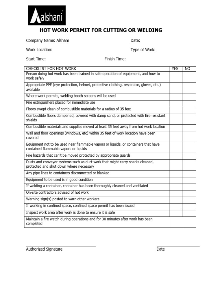 Hot Work Permit Checklist Template | PDF