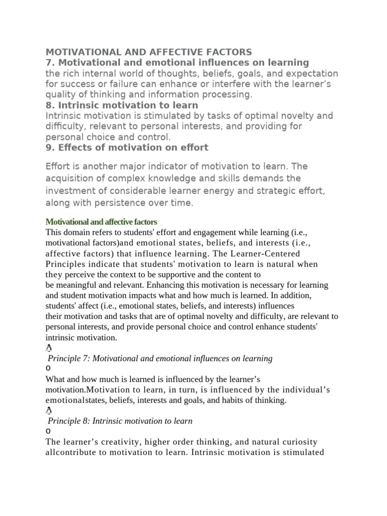 Motivational and Affective Factors | PDF