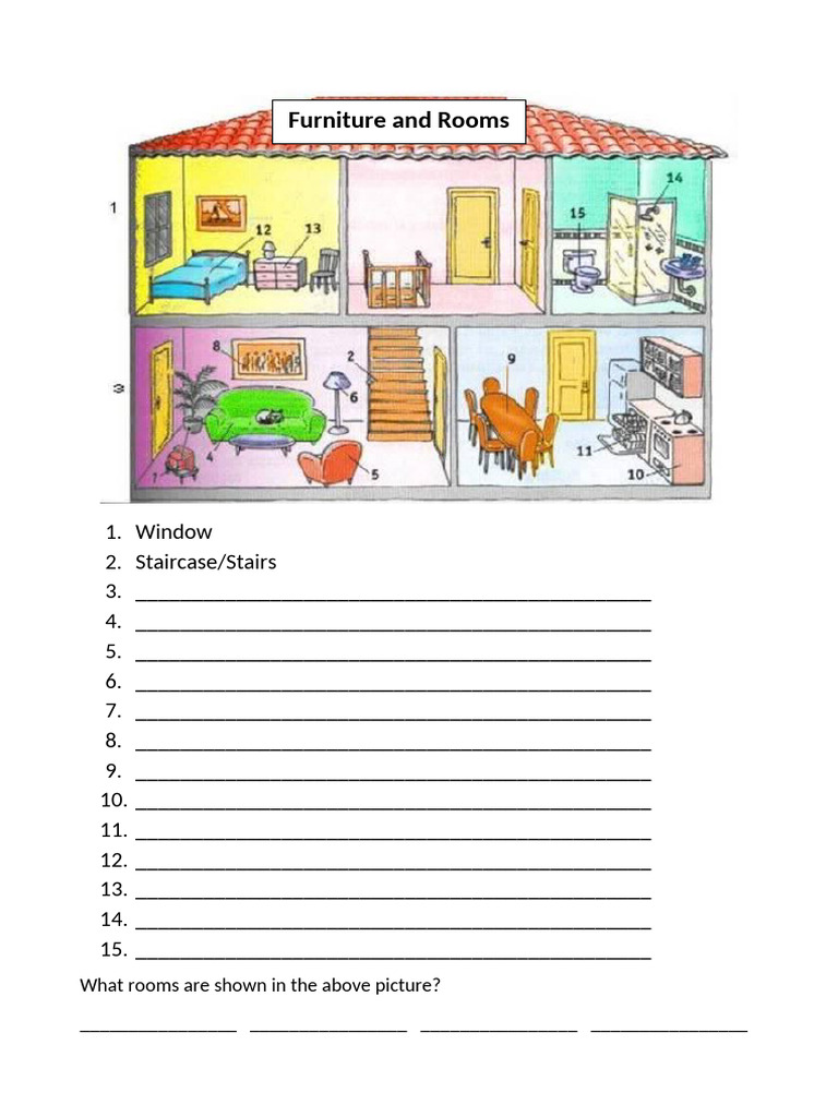 Furniture and Rooms Picture Description Exercises Picture Dictionaries ...