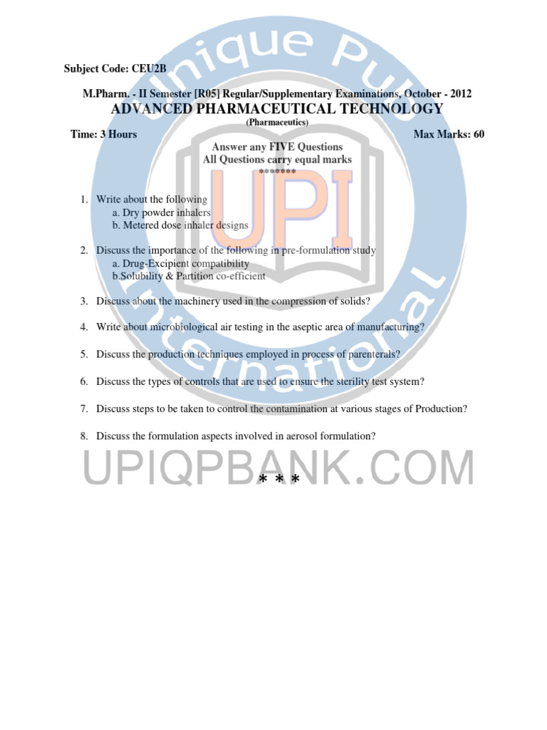 JNTUK M. Pharmacy 1 2 II Sem October 2012 Advanced Pharmaceutical ...