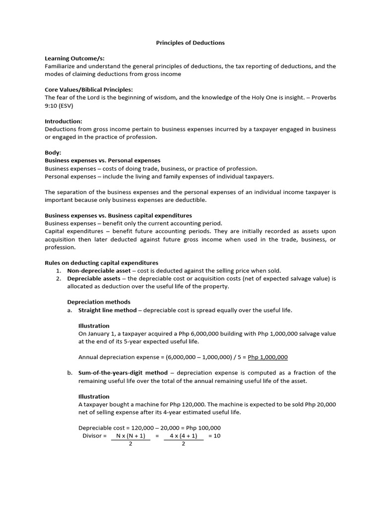 Module No 1 - Principles of Deductions | PDF | Tax Deduction | Depreciation