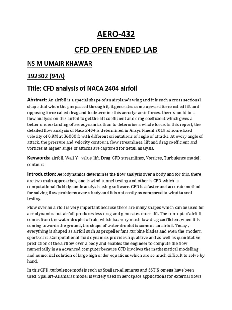 NS M UMAIR KHAWAR CFDanalysis NACA 2404 | PDF | Lift (Force) | Drag (Physics)