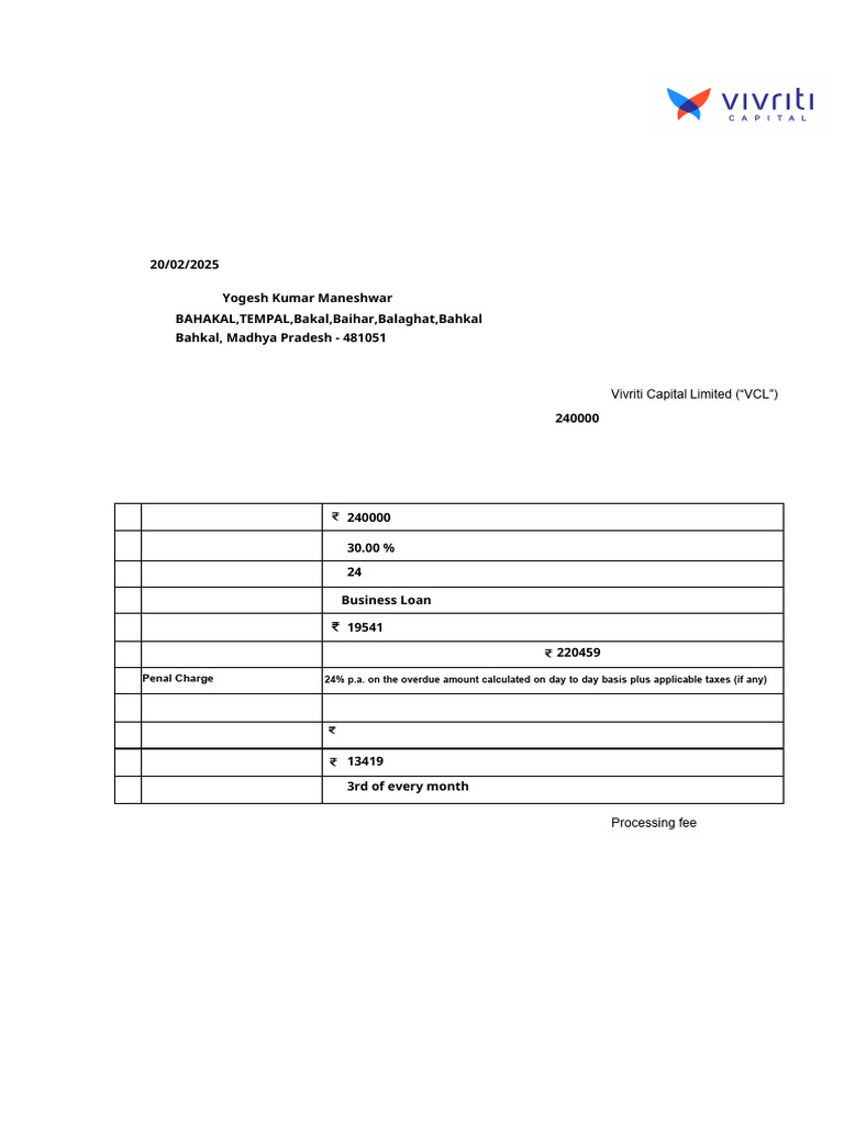 Loan Sanction-Letter With Kfs | PDF | Loans | Interest