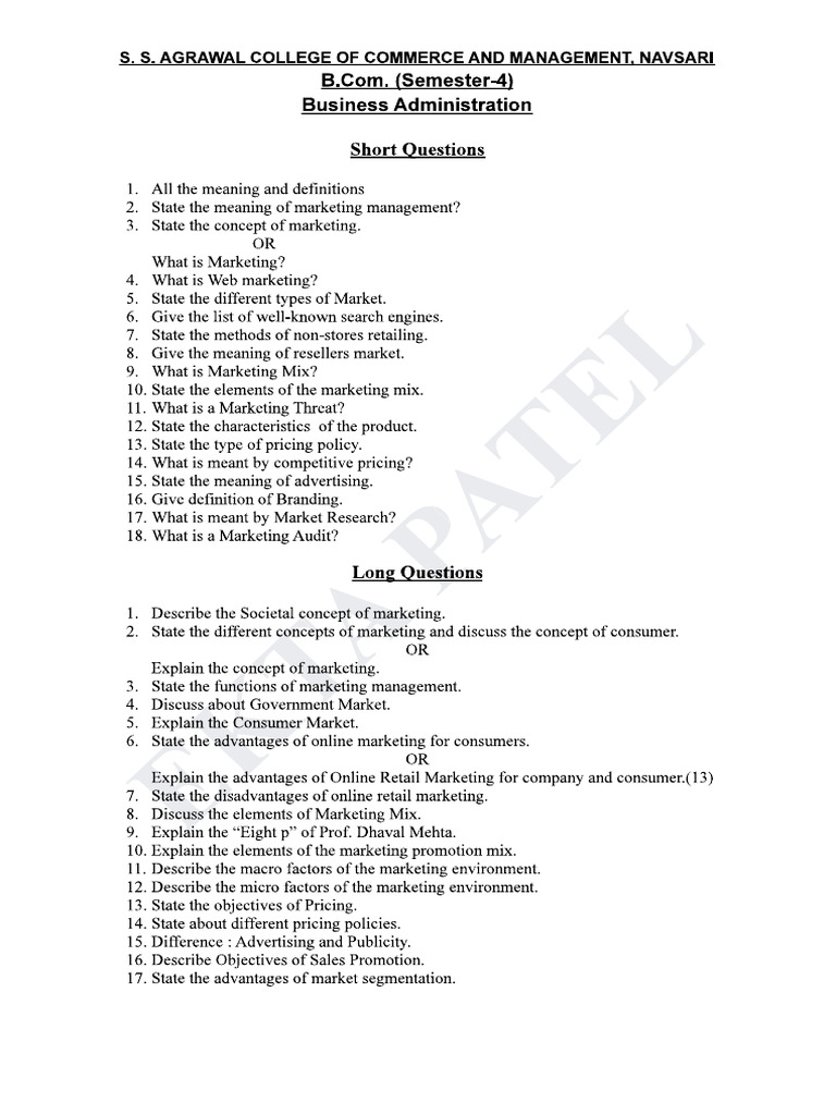Sem 4 b.a. Question List | PDF
