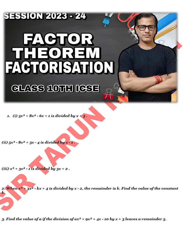 Factor Theorem Factorisation_bf8b425f-6c3d-47bc-8ec8-c95c424f25b4 | PDF