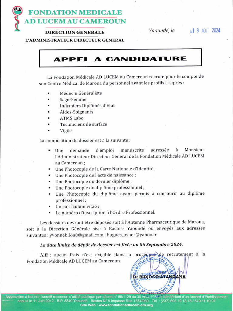 Recrutement à la Fondation AD LUCEM 2024 | PDF | Services publics ...