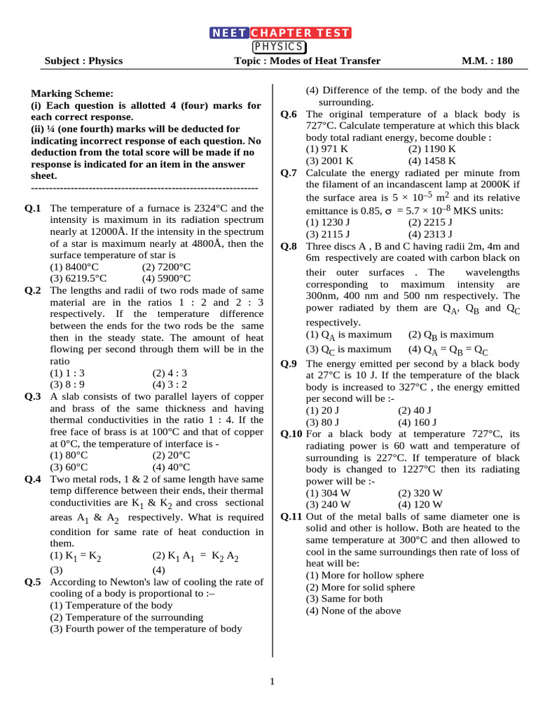 Heat Transfer Physics Questions and Solutions | PDF | Thermal ...