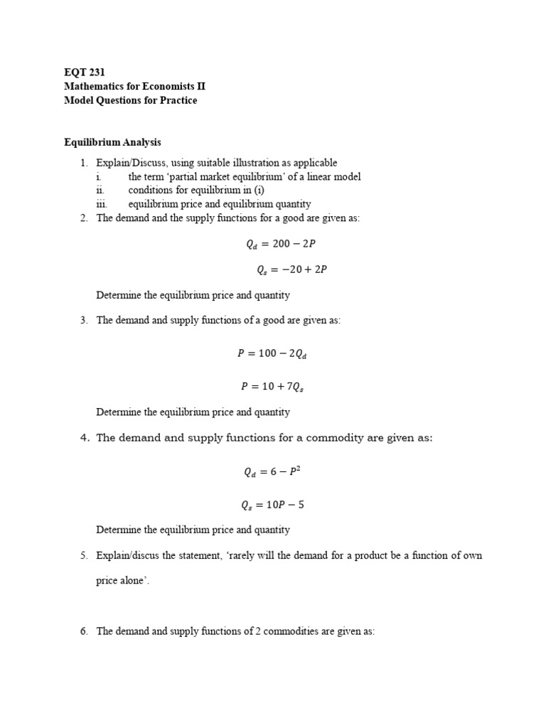 EQT 231 - Model Qns - Math Ecoon II - S-D2024 | PDF | Matrix (Mathematics) | Economic Equilibrium