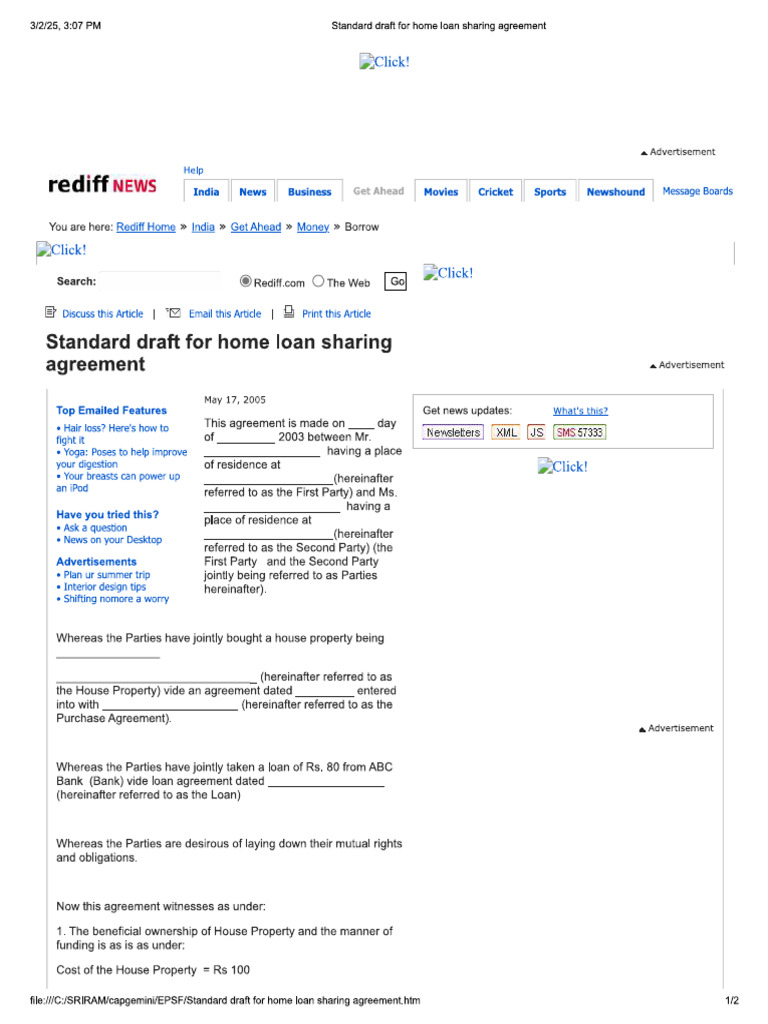 Standard Draft For Home Loan Sharing | PDF