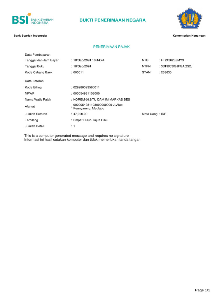 BUKTI PENERIMAAN NEGARA (5) | PDF
