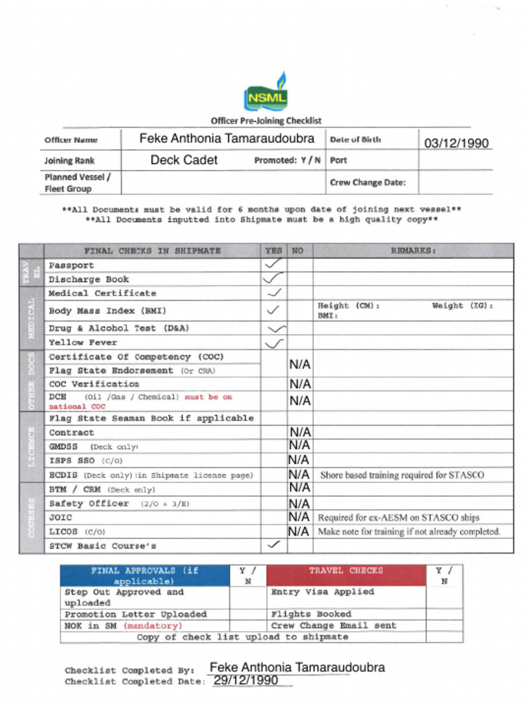 4. Pre joining checklist - All Cadets | PDF