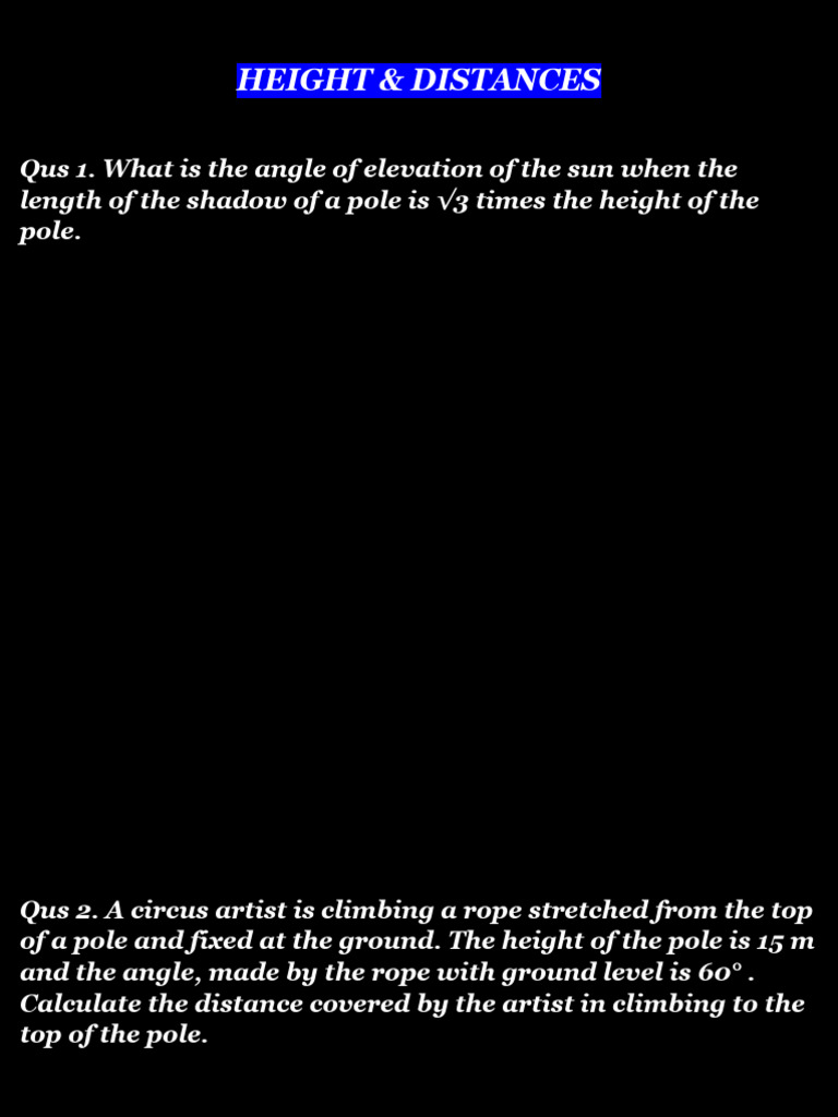 Height and Distances Numericals | PDF | Angle