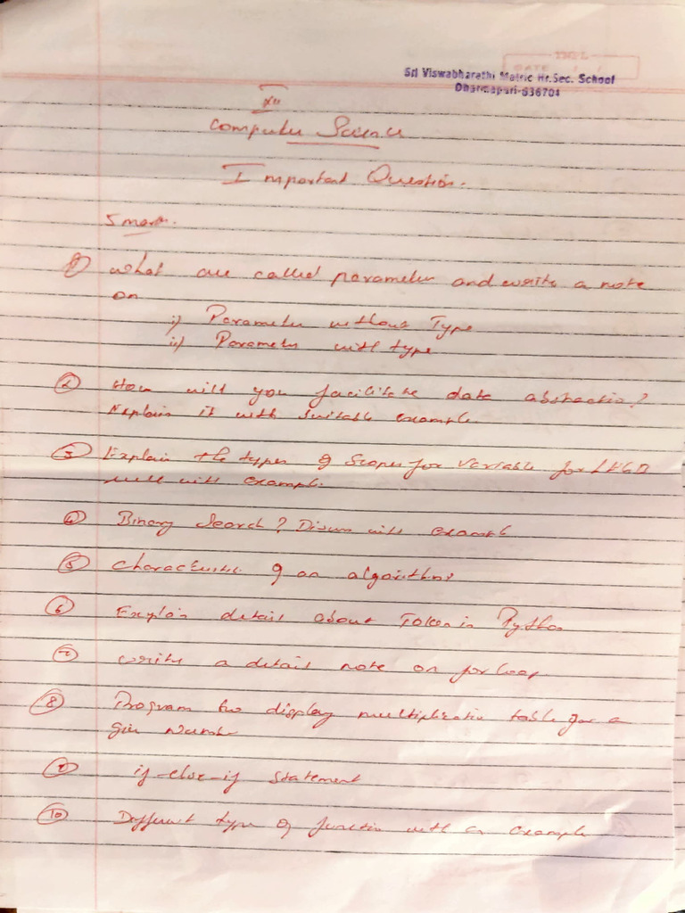 12th CS IMPORTANT QUESTIONS UNIT WISE | PDF