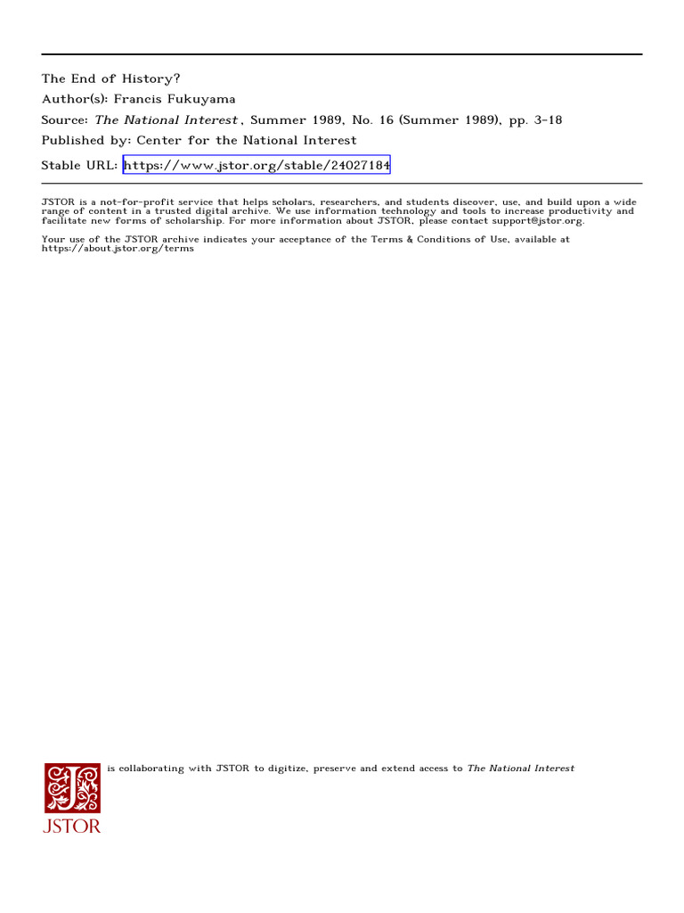 Fukuyama EndHistory 1989 | PDF | Georg Wilhelm Friedrich Hegel | Liberalism