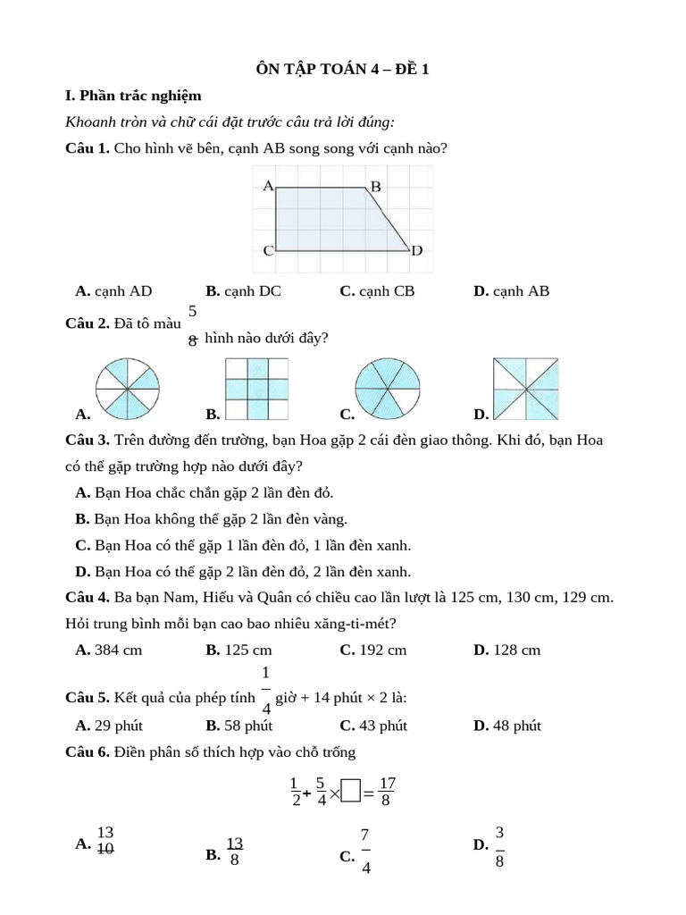 CK2 TOÁN 4 - ĐỀ 1 | PDF