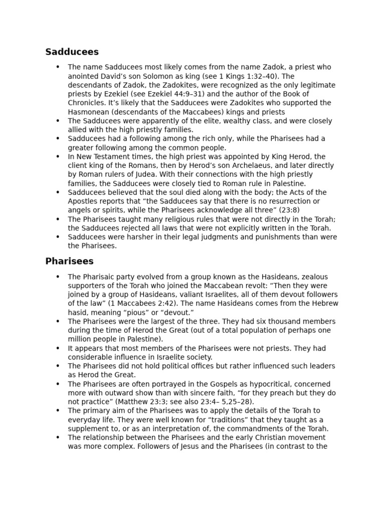 Overview of Jewish Sects: Sadducees, Pharisees, Essenes, Samaritans ...