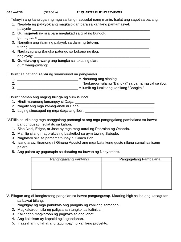 1st Quarter Filipino Reviewer | PDF