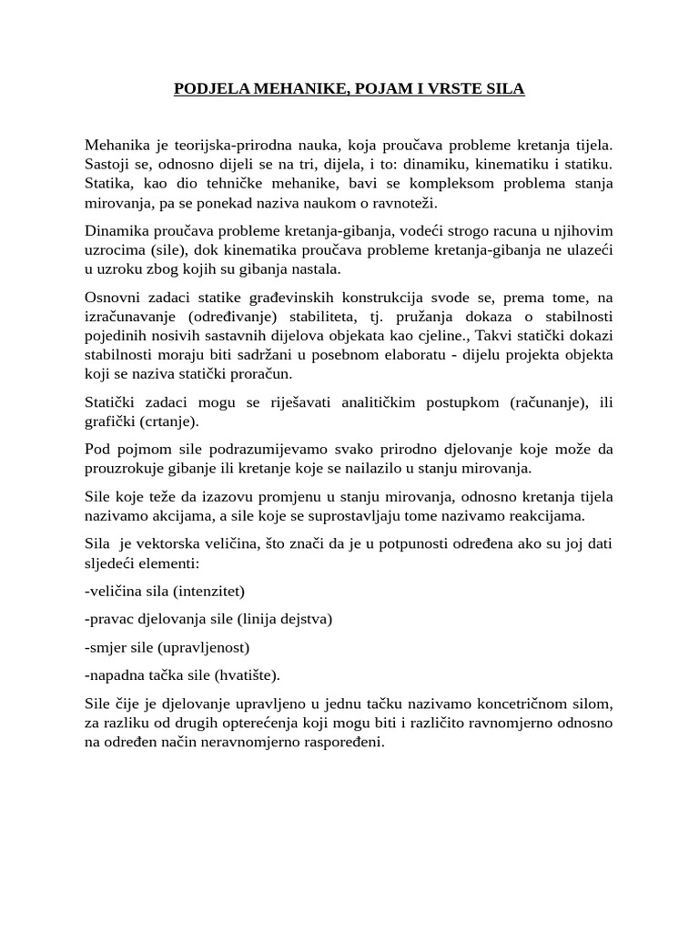 Podjela Mehanike I Pojam Sile | PDF