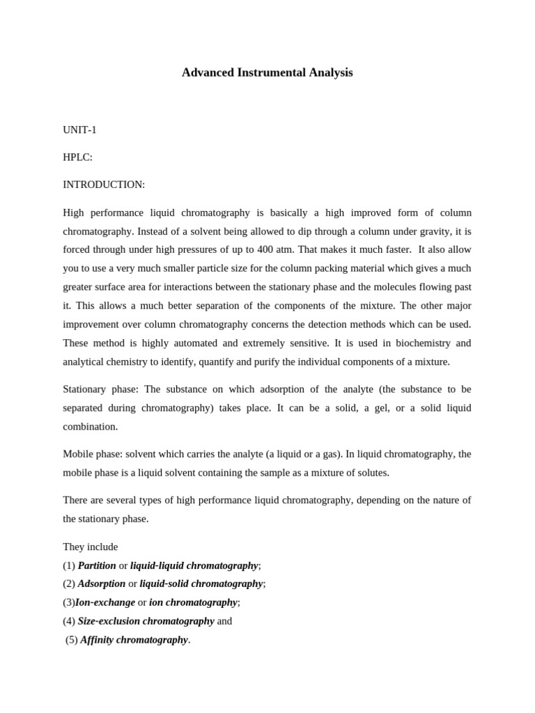 Unit 1 HPLC | PDF | Chromatography | High Performance Liquid Chromatography