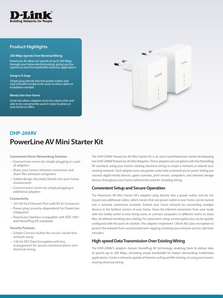 DHP-209AV PowerLine AV Mini Kit | PDF | Computer Network | Ethernet
