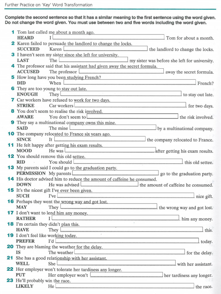 143 Key Word Transformation | PDF