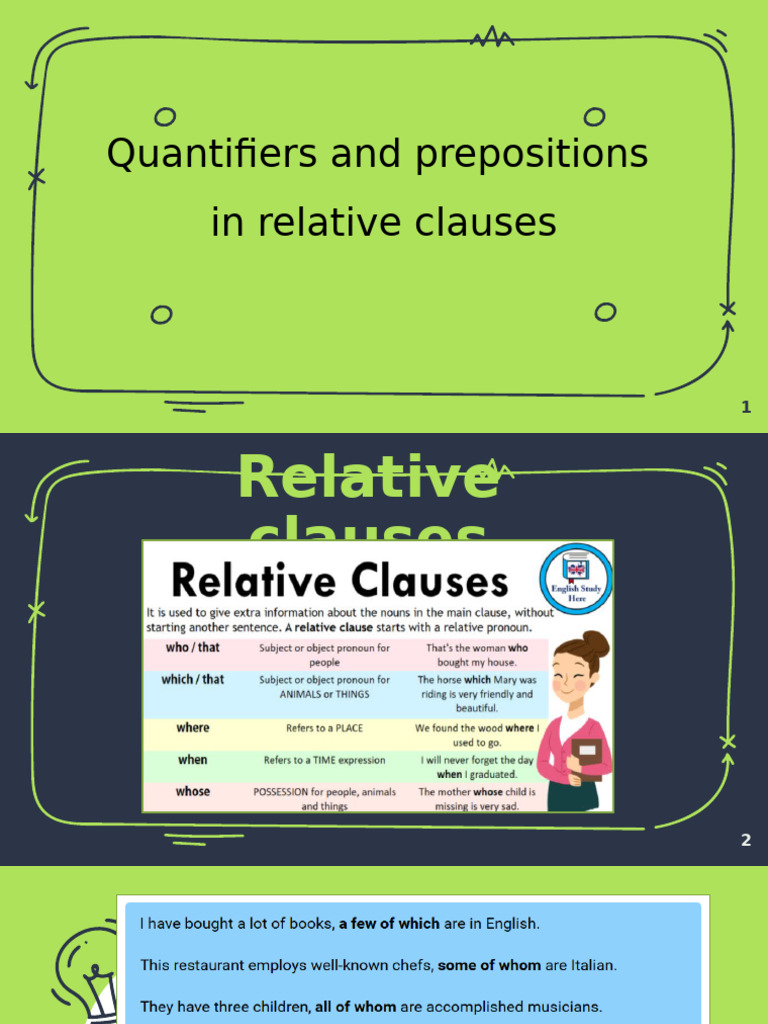 Relative Clauses - Quantifiers and Prepositions | PDF