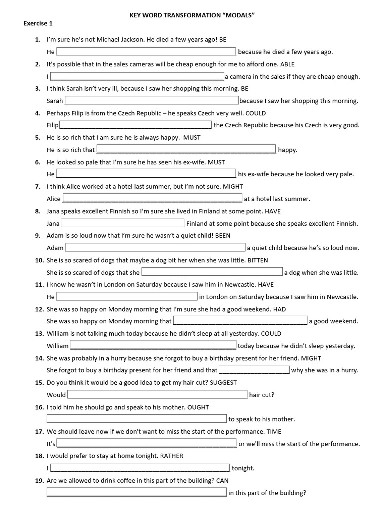 Key Word Transformation Modals | PDF