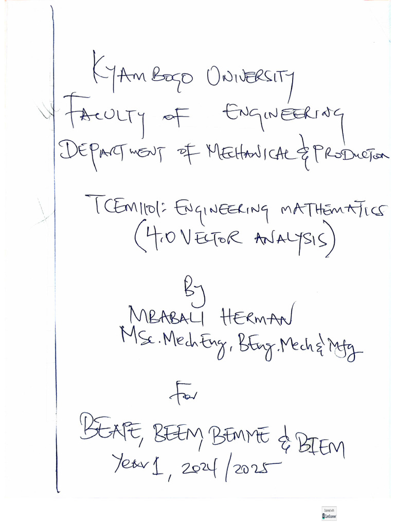 TCEM1101 4 - Vector Analysis Notes - DMPE | PDF