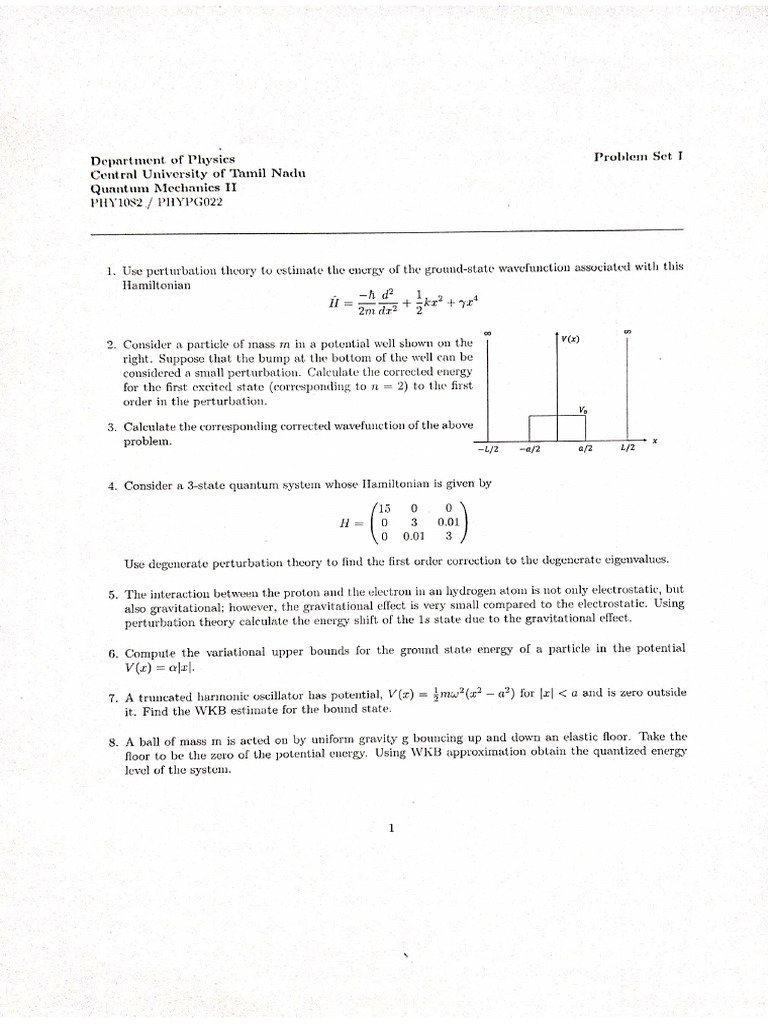 Problem Set 1 Quantum Mechanics | PDF