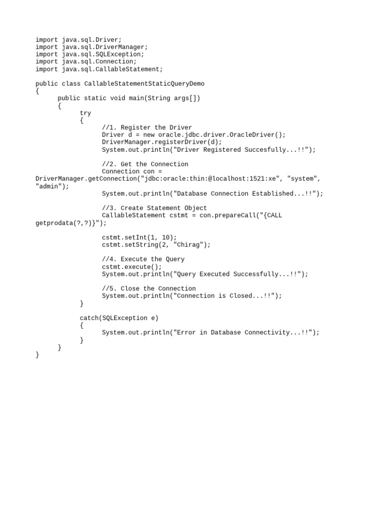 CallableStatement DyanamicQueryExecution | PDF