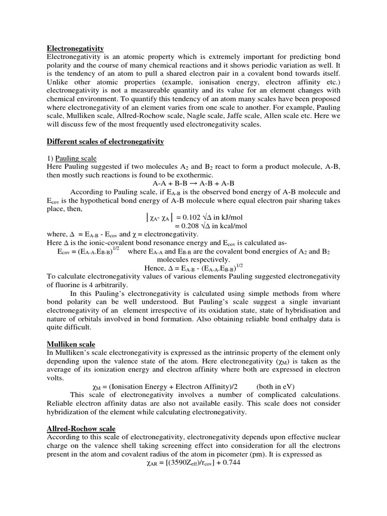 Understanding Electronegativity Scales | PDF | Chemical Bond | Phases Of Matter