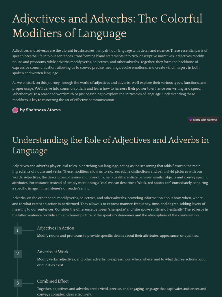 Adjectives and Adverbs The Colorful Modifiers of Language | PDF ...