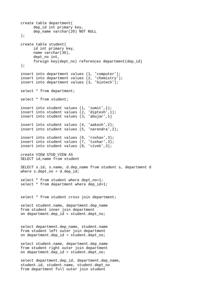 SQL Database Creation and Queries Guide | PDF