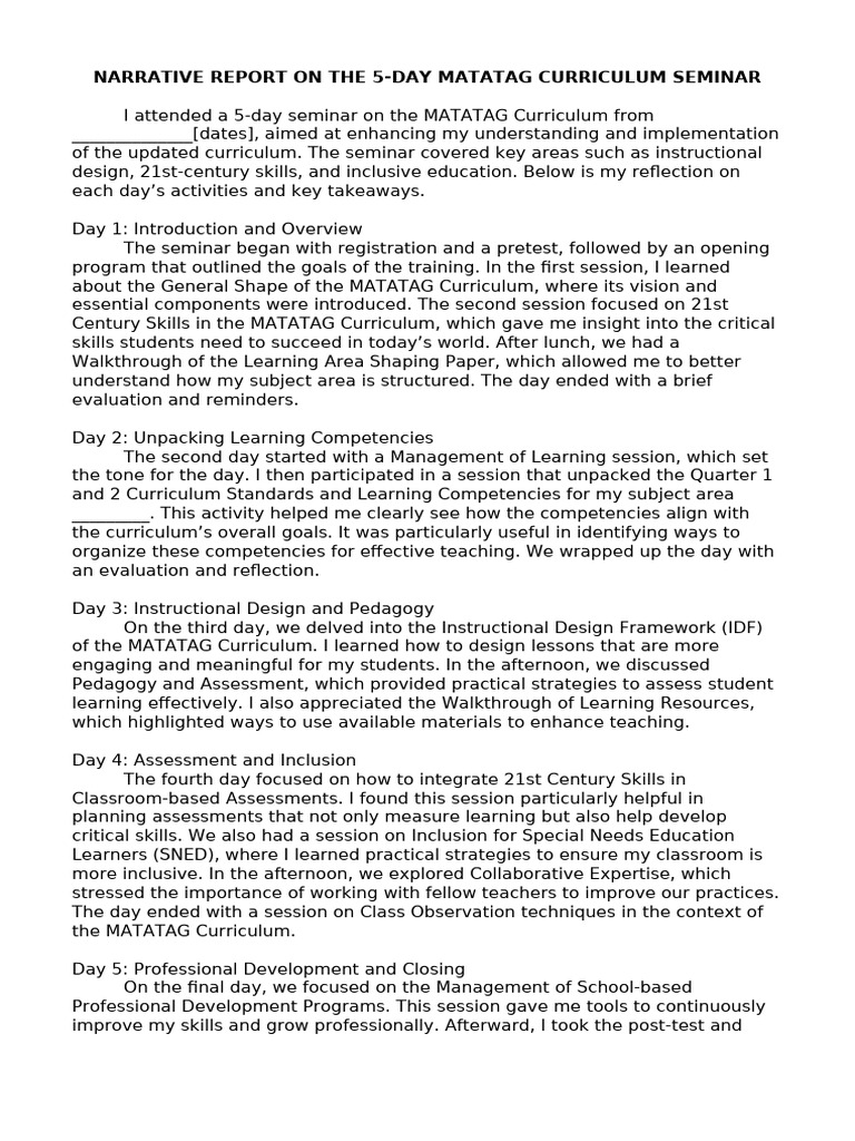 Narrative Report - Matatag | PDF | Curriculum | Teachers