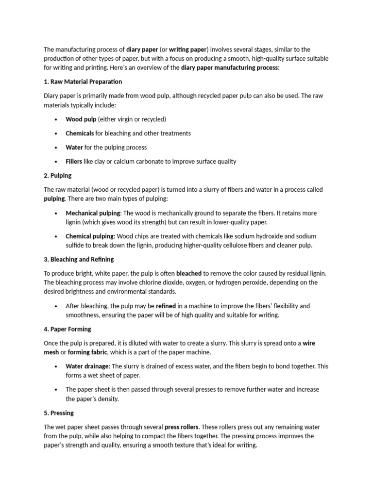 Diary Paper Manufacturing | PDF | Pulp (Paper) | Paper