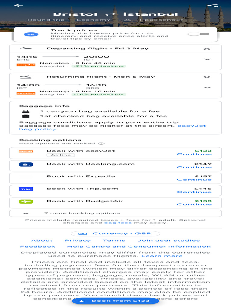 Round Trip To İstanbul Google Flights | PDF | Fee | Baggage