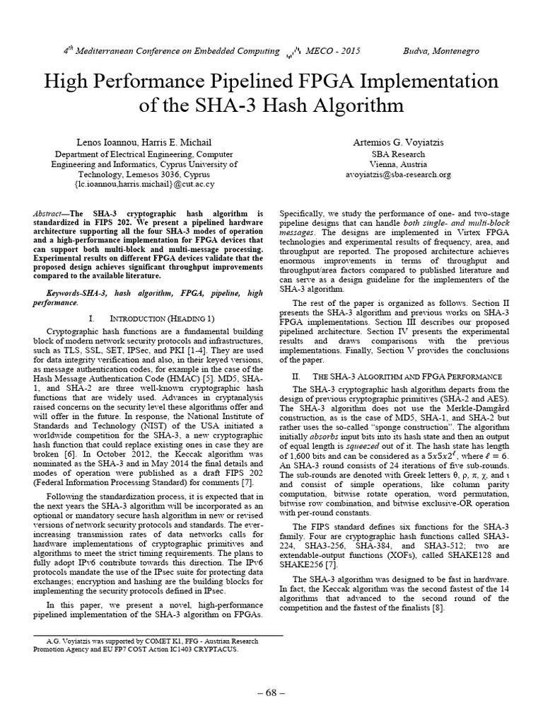 High Performance Pipelined Fpga Implementation Of The Sha 3 Hash Algorithm Pdf Cryptography