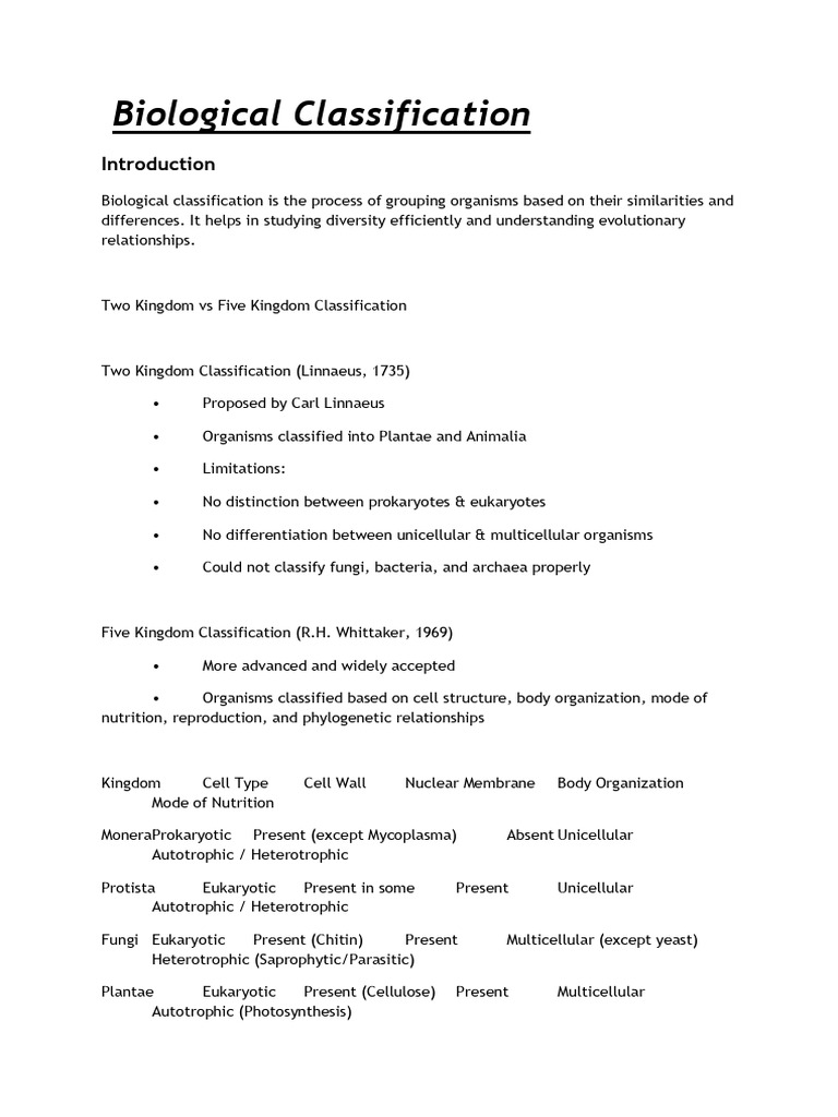 Biological Classification | PDF | Eukaryotes | Cell (Biology)