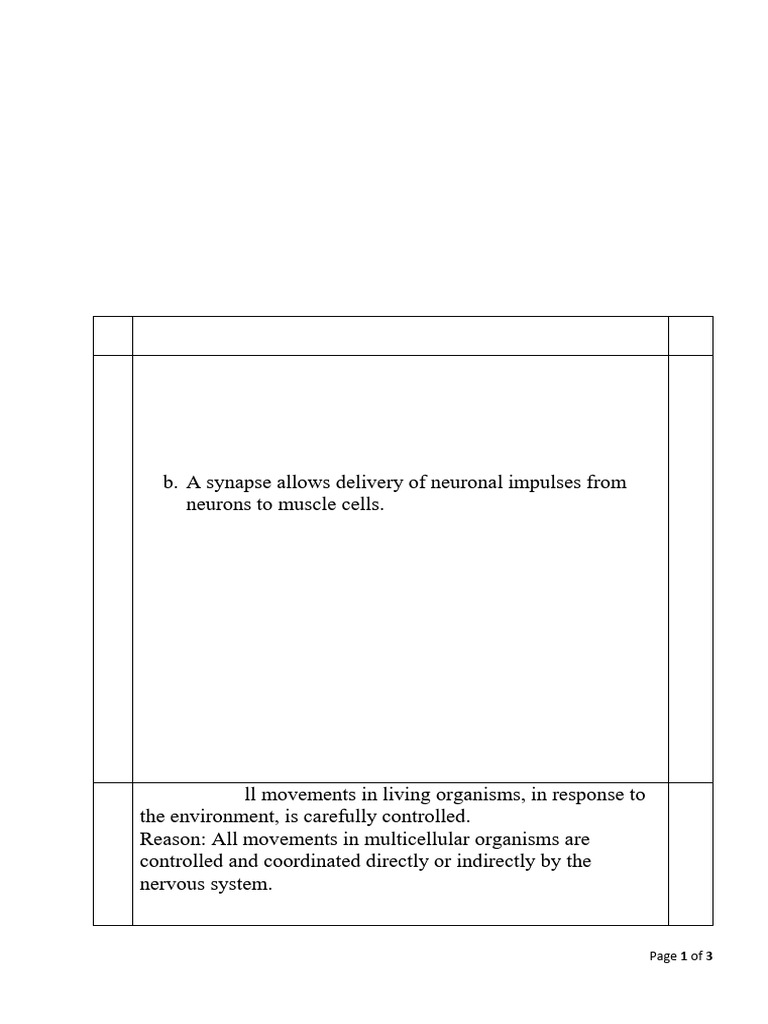 Worksheet 1 Control N Coordination 1723270414 | PDF | Nervous System ...