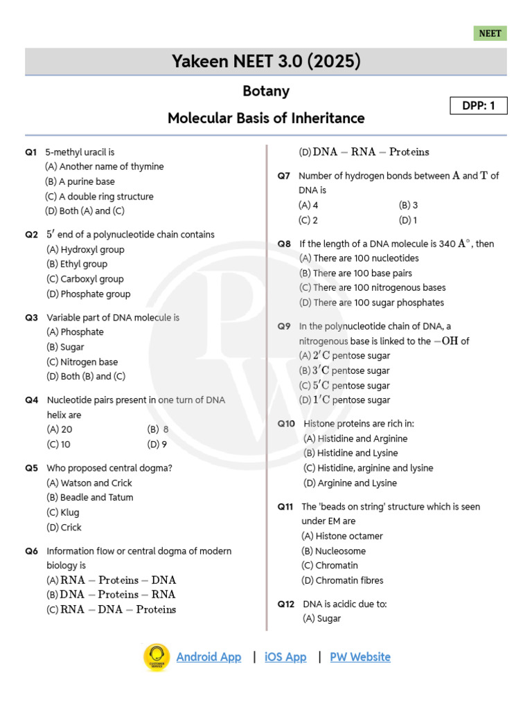 6760ec5e94416e5ba02bab03 - ## - Molecular Basis of Inheritance - DPP-01 ...