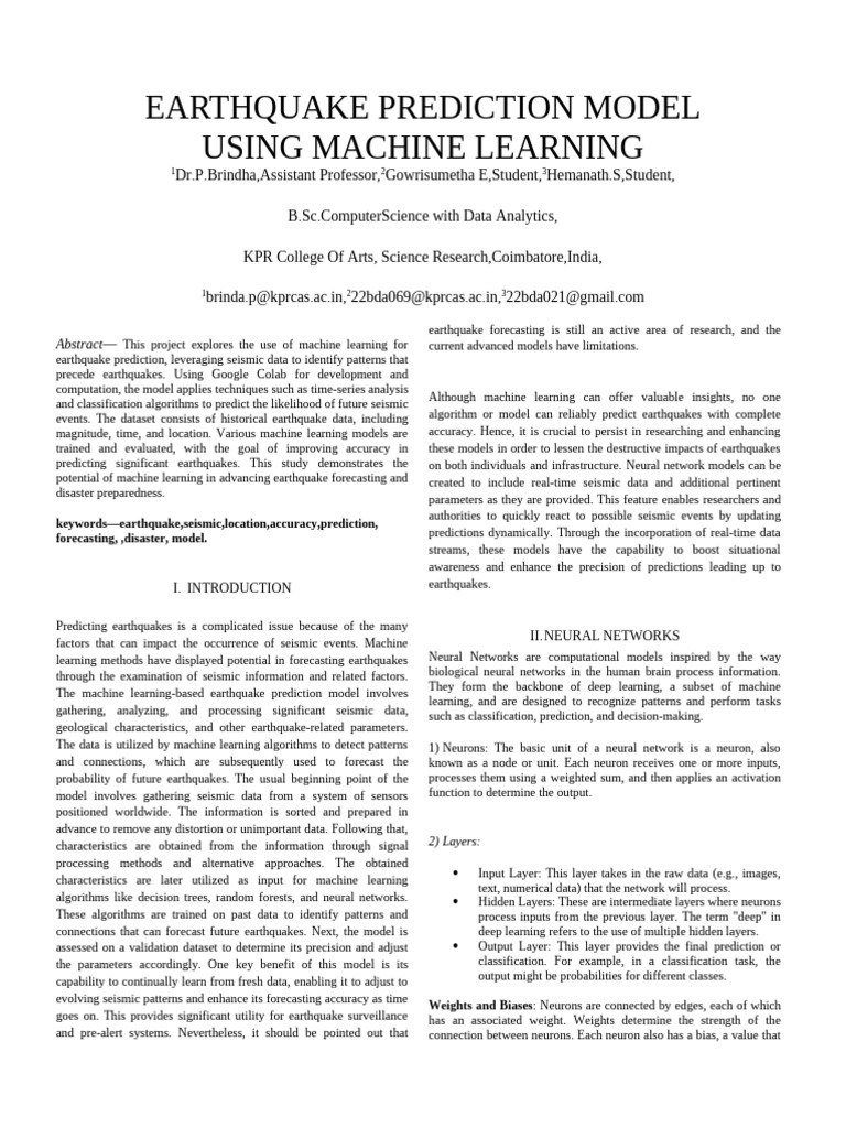 Earthquake Prediction Model Using Machine Learning | PDF | Machine ...