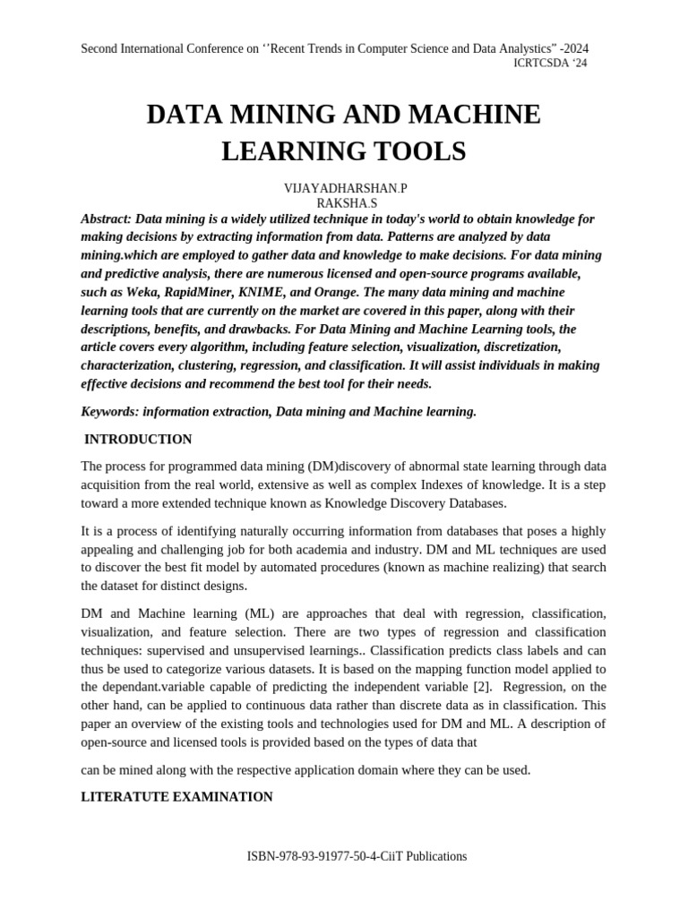 Data Mining and Machine Learning Tools | PDF | Machine Learning | Data Mining