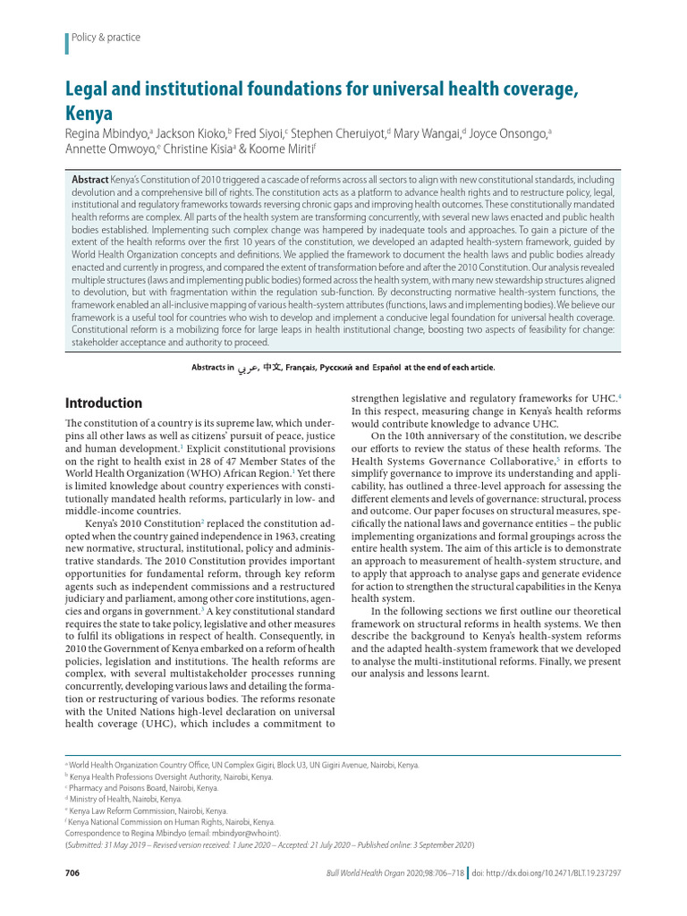 Legal and institutional foundations for universal health coverage ...