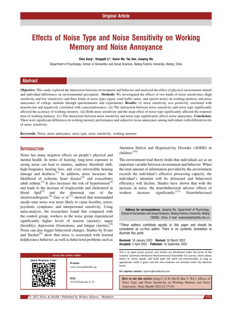 Effects of Noise Type and Noise Sensitivity On.8 | PDF | Neuroscience ...