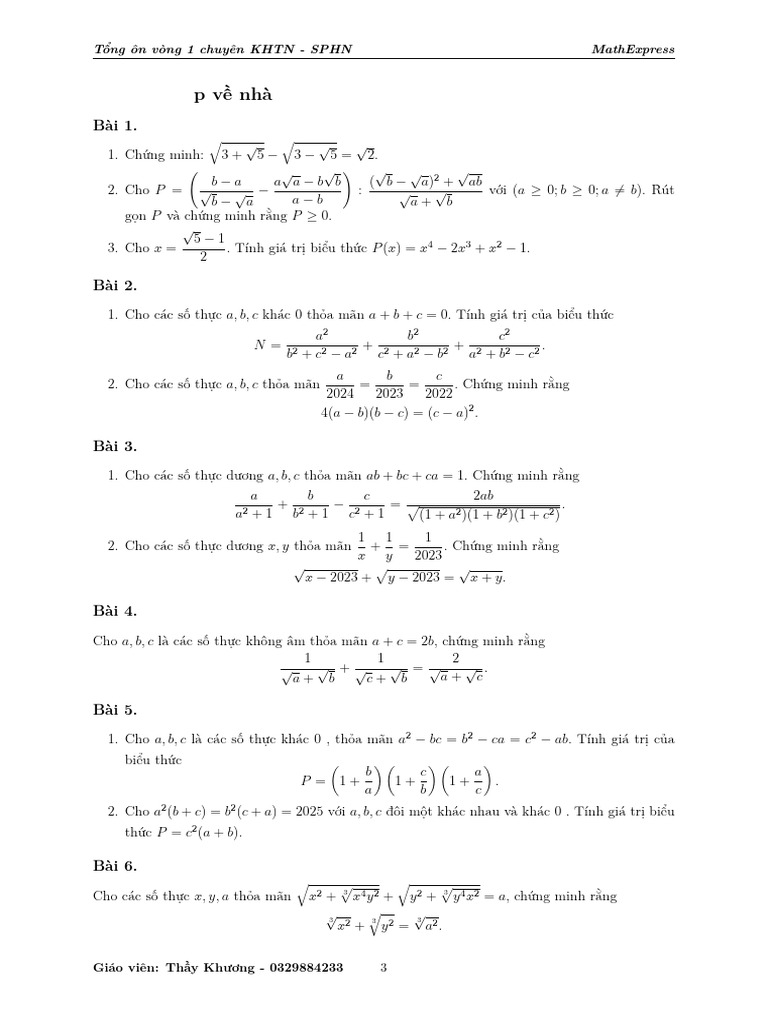 [9Z2] BTVN B1 - Biến đổi đại số | PDF
