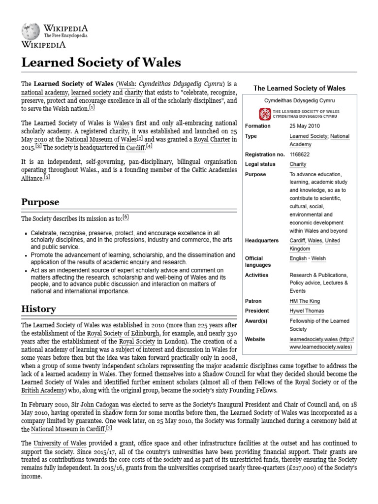 Learned Society of Wales - Wikipedia | PDF | Science
