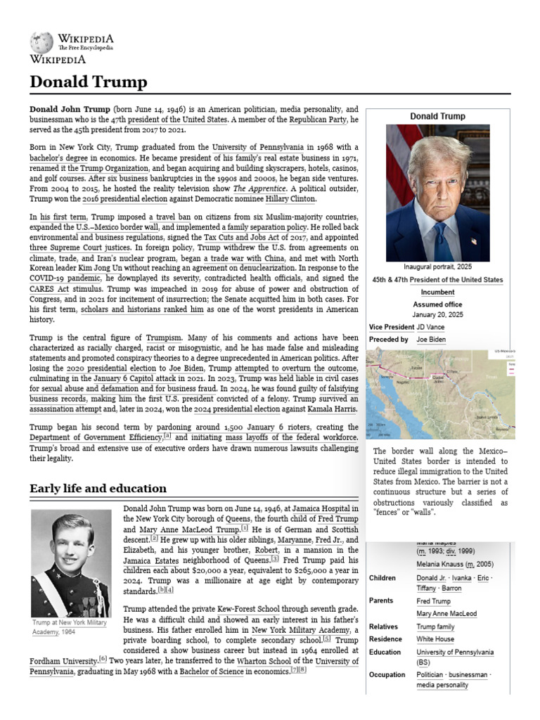 Donald Trump - Wikipedia | PDF | Donald Trump | American Government