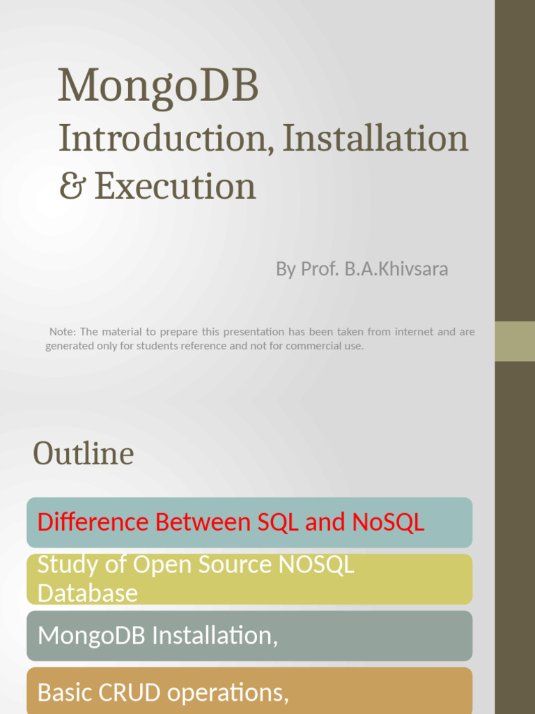 Mongodb Introductioninstalaltion and Basic Crud Operations | PDF | No Sql | Databases